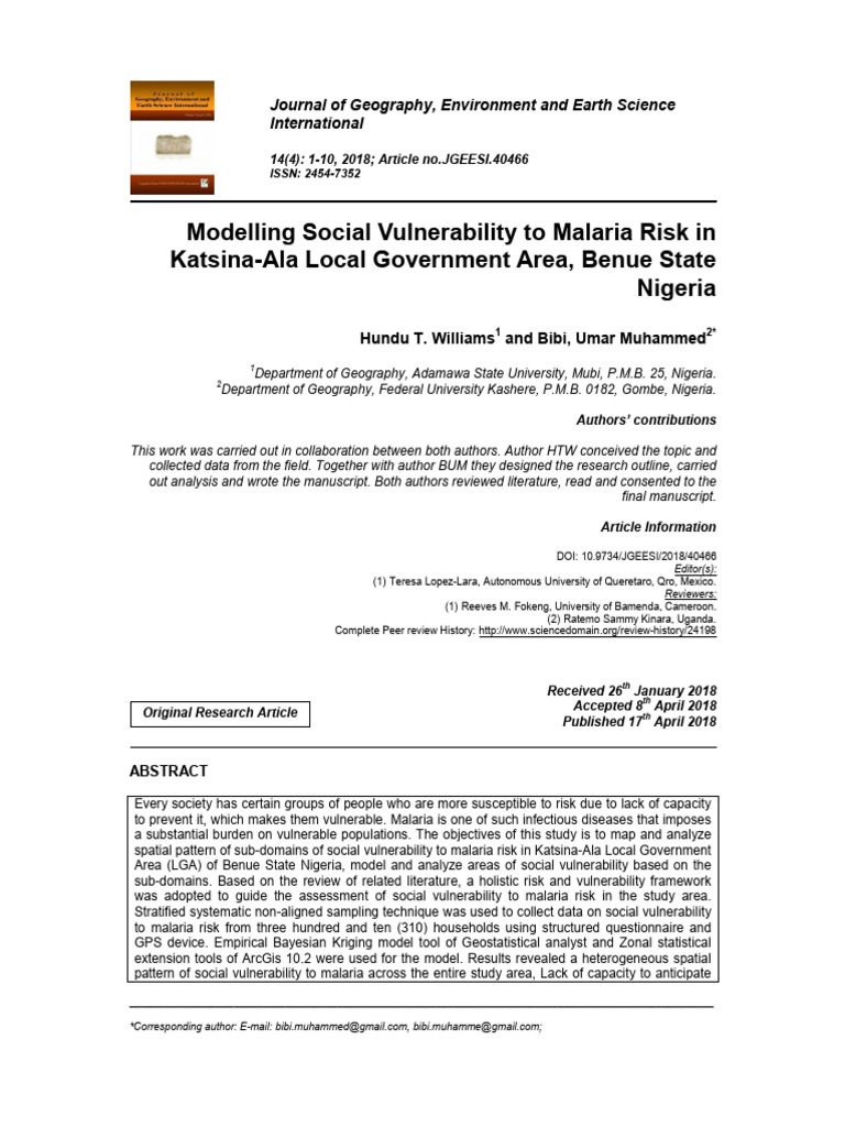 Modelling Social Vulnerability To Malari | PDF | Malaria | Geographic Information System
