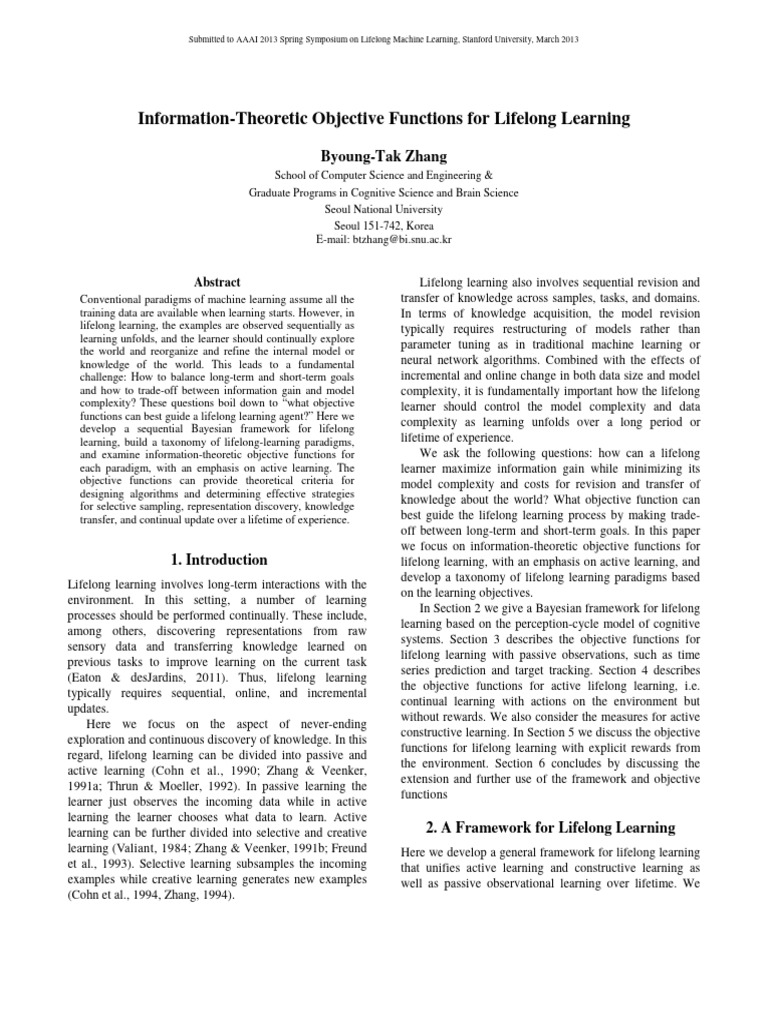 Information Theoretic Principles For Agent Learning | Download Free PDF | Learning | Machine ...