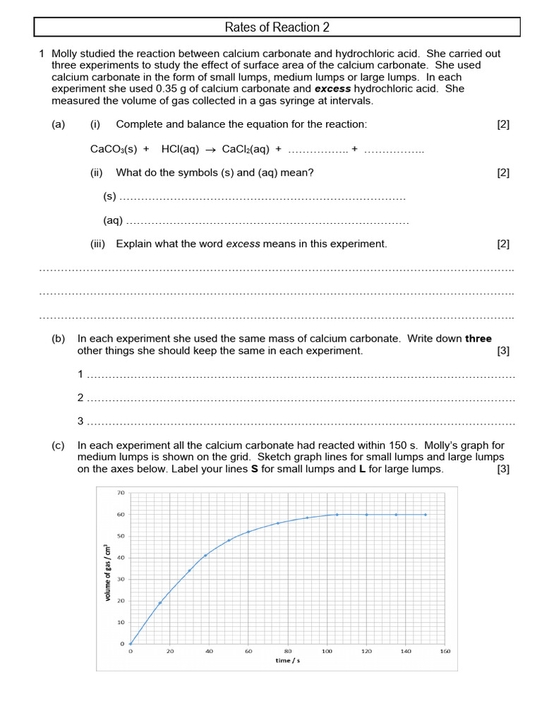 Rates Questions 2 For IGCSE | PDF | Chemistry | Physical Chemistry