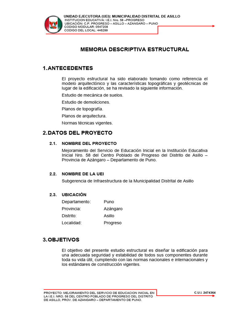 02 Memoria Descriptiva Estructuras | PDF | Fundación (Ingeniería) | Hormigón