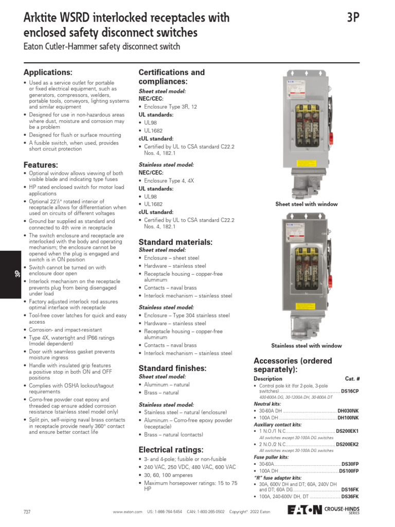 Crouse Hinds Arktite WSR Interlocked Receptacles Catalog Page | PDF ...