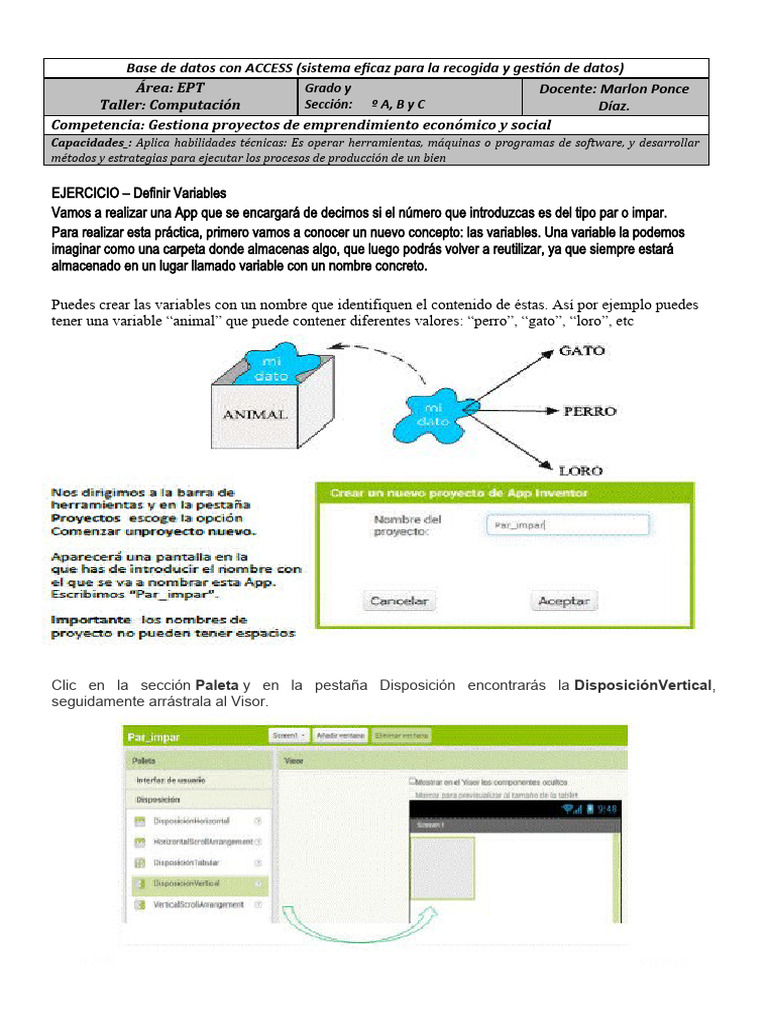 Guia-Nª02-VARIABLES EN APPINVENTOR | PDF | Aplicación movil | Variable (informática)