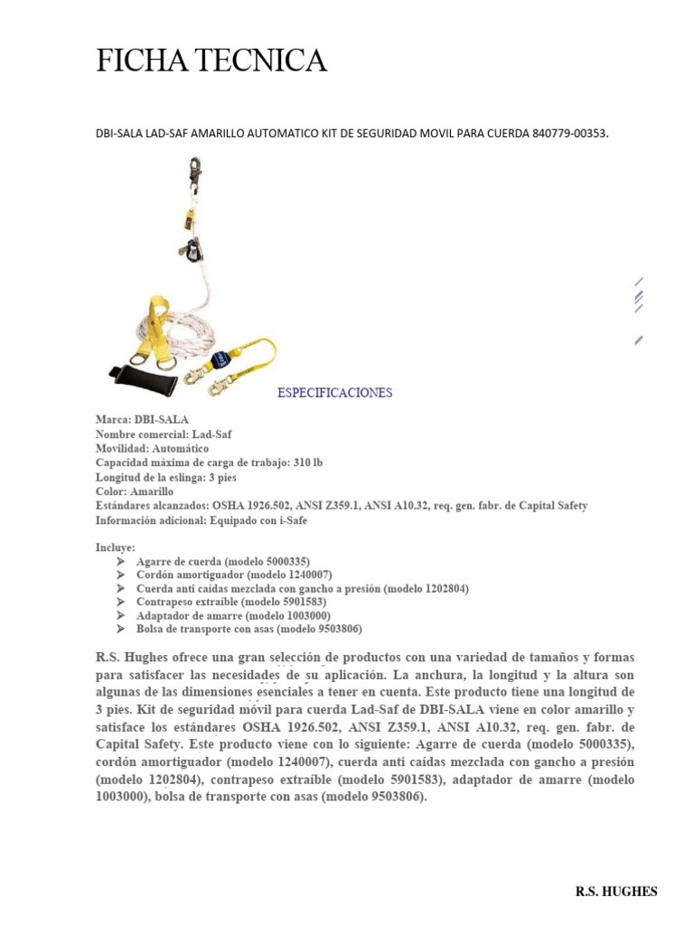 Dbi-Sala Lad-Saf Kit de Seguridad Movil para Cuerda 840779-00353. | PDF