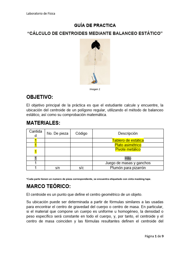 Cálculo de Centroides Mediante Balanceo Estático | PDF | Centro de masa ...