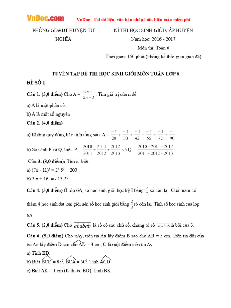 Tuyen Tap de Thi HSG Mon Toan Lop 6 | PDF