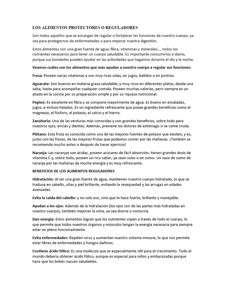 Los Alimentos Protectores o Reguladores | PDF | Alimentos | Fruta