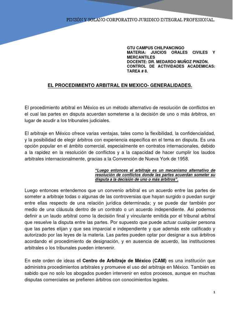 Procedimiento Arbitral en México | PDF | Arbitraje | Justicia