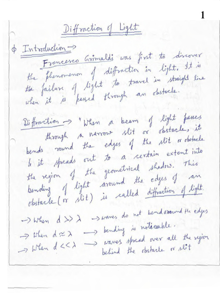 Unit 1 Part - 2 Diffraction of Light Notes | PDF