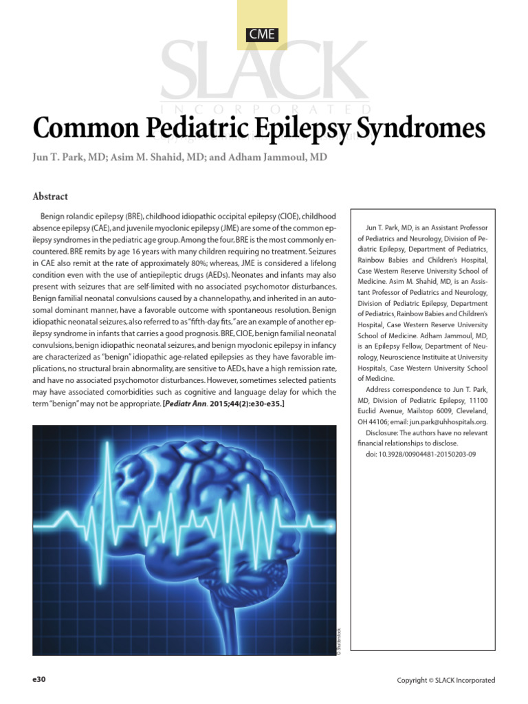 Common Pediatric Epilepsy Syndromes-Park Et. Al | PDF | Epilepsy | Human Diseases And Disorders