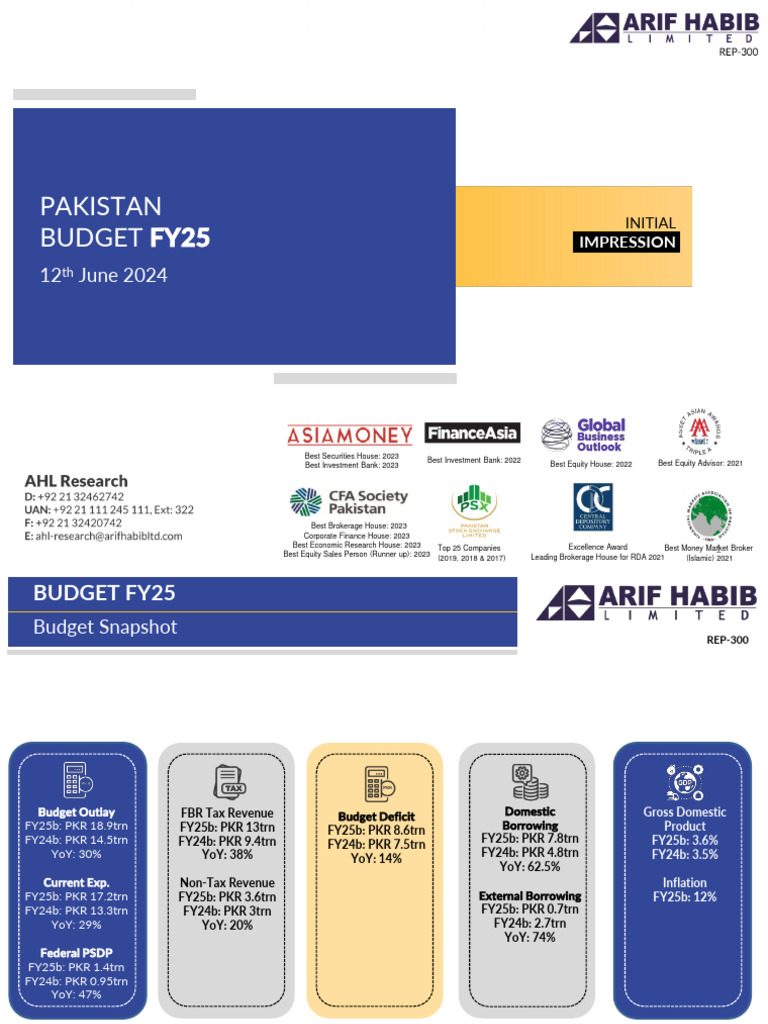 Pakistan FY25 Budget Overview | PDF | Taxes | Government Budget Balance