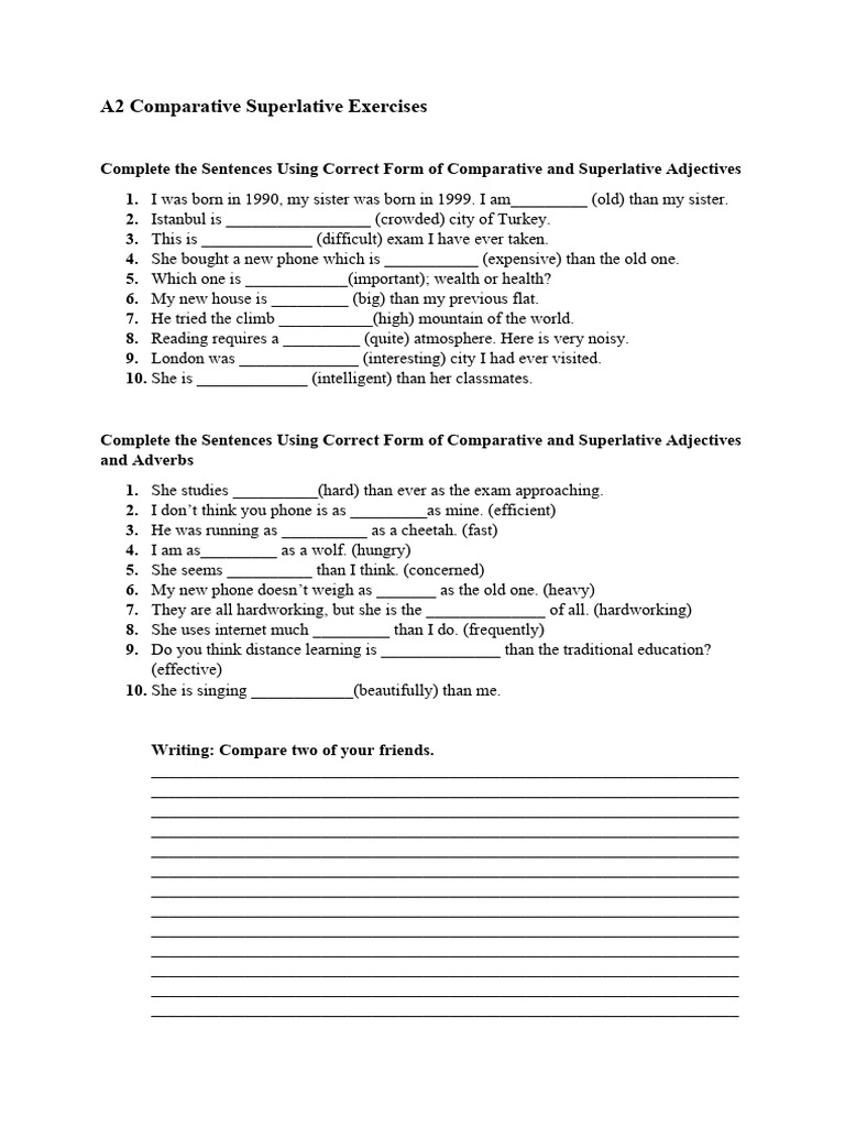 A2 comparatives | PDF | Adjective | Adverb