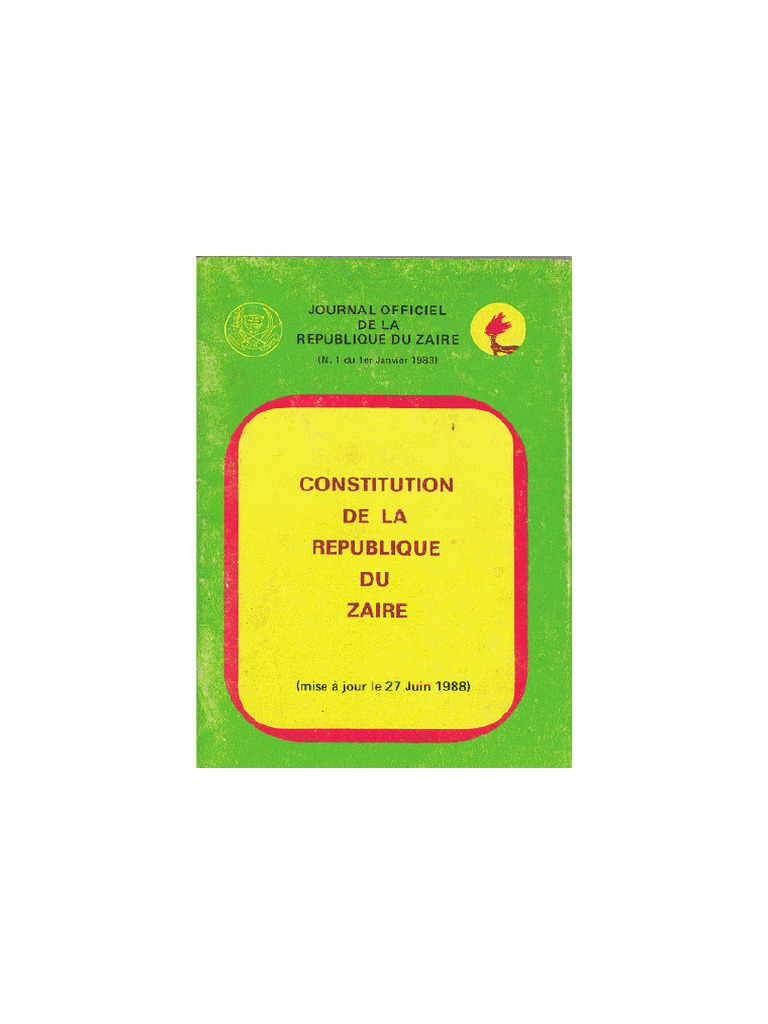 Constitution Congolaise Du 24 Juin 1967 Mise À Jour Du 27 Juin 1988 | PDF