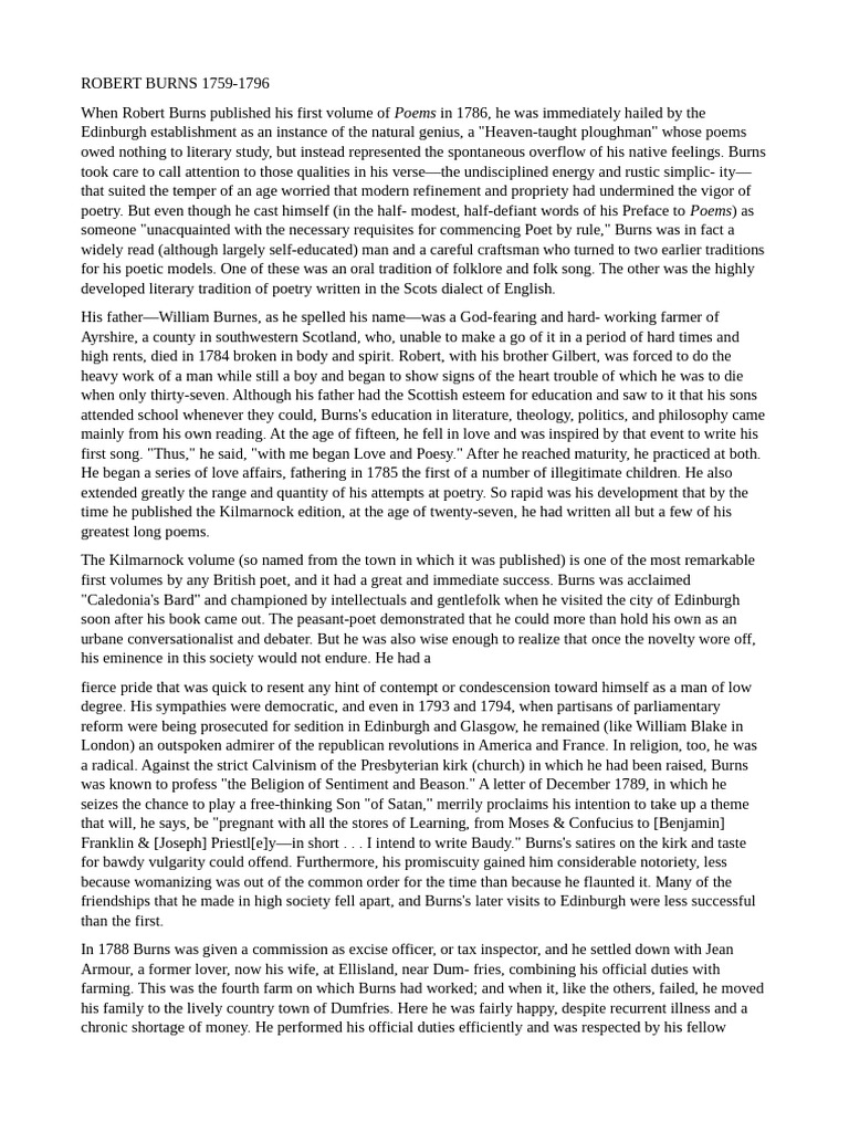 Week 10 Robert Burns A Red Red Rose | PDF | Robert Burns | Poetry