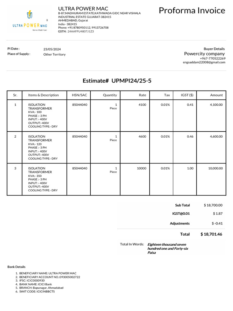 PERFOMA INVOICE | PDF | Government Finances | Taxes