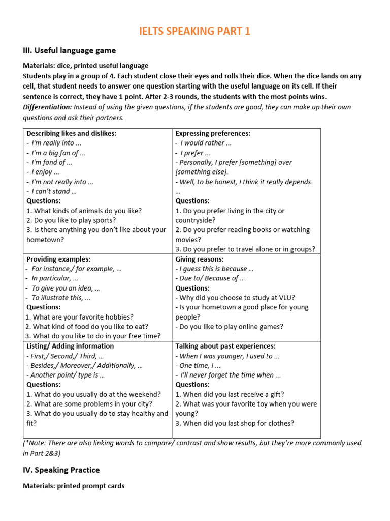 L4.Speaking Part 1. in Class | PDF | Cognition | Human Communication