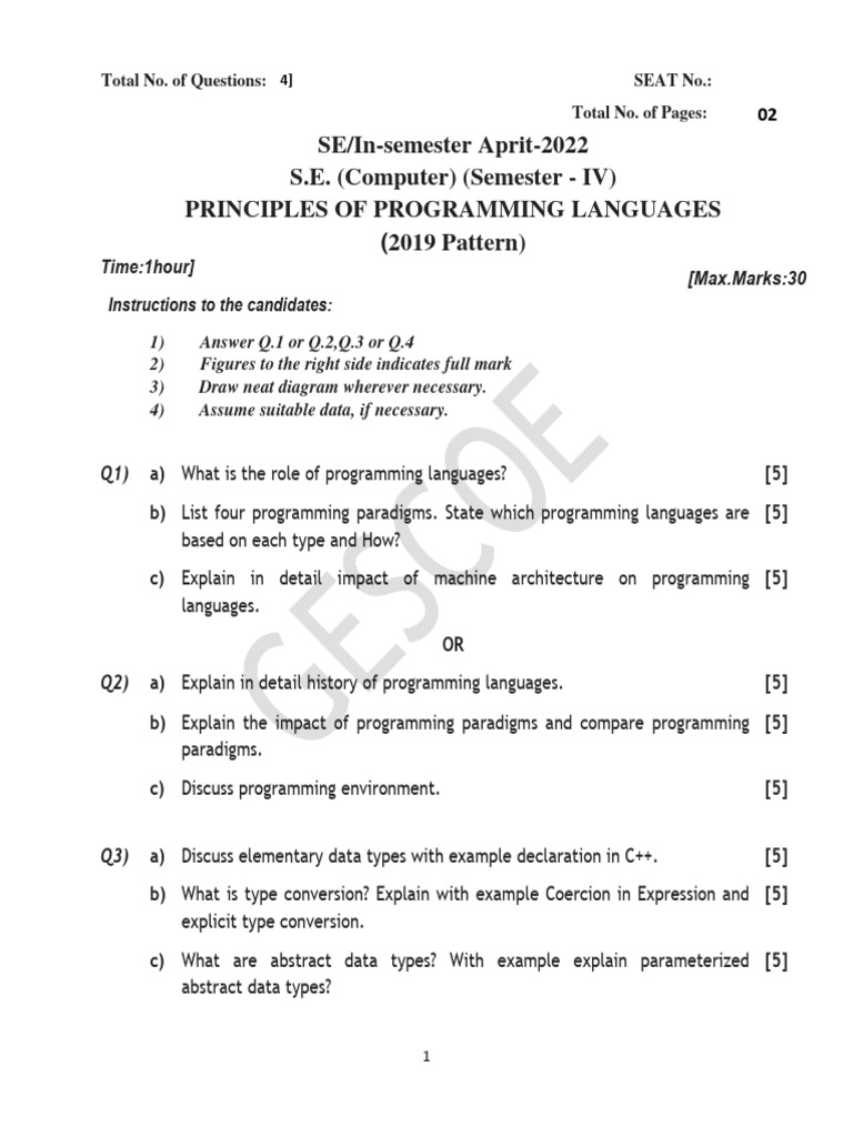 PPL Se Comp IV Insem Pyqpapers | PDF