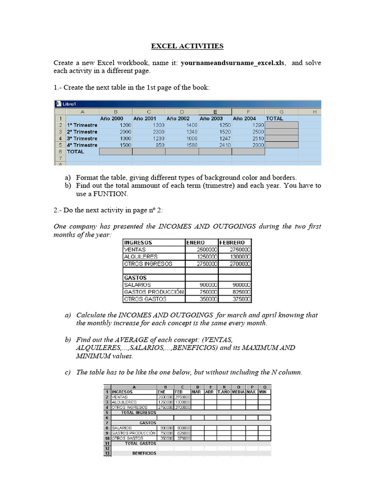Excel Activities - Review | PDF | Microsoft Excel