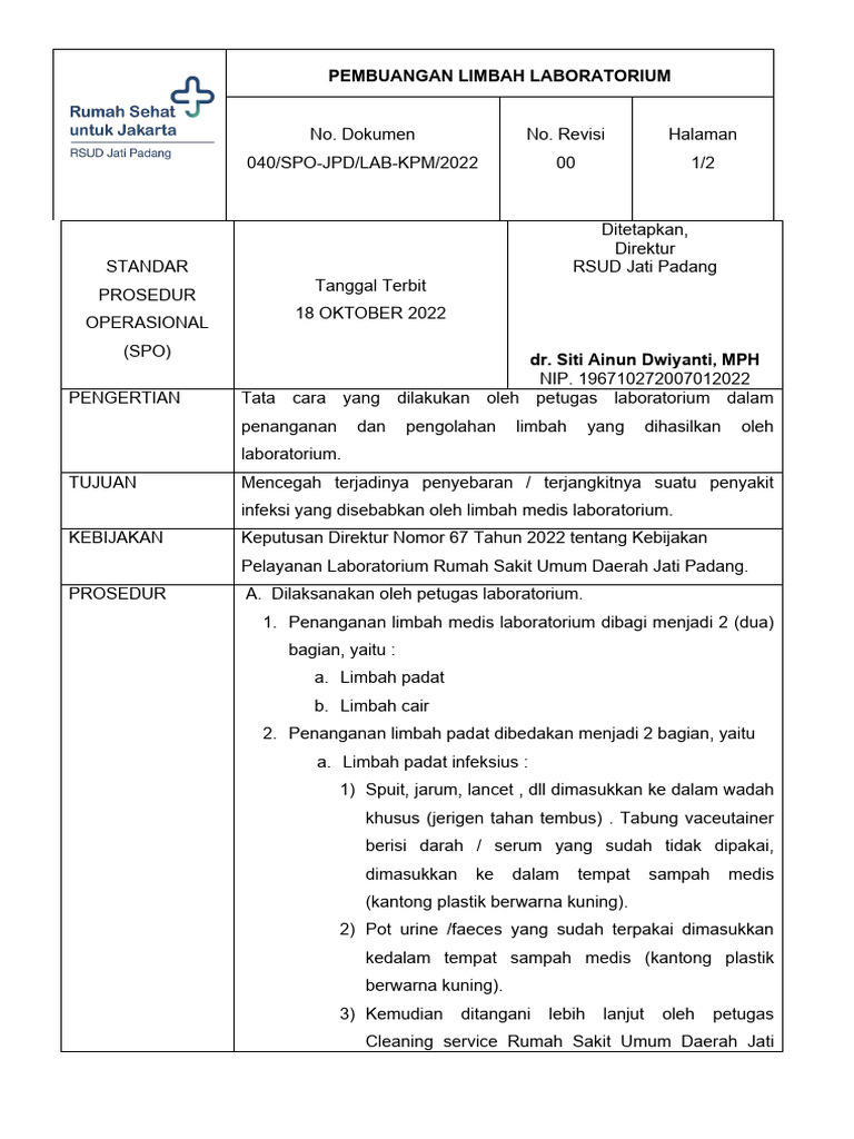 Spo Pembuangan Limbah Laboratorium | PDF