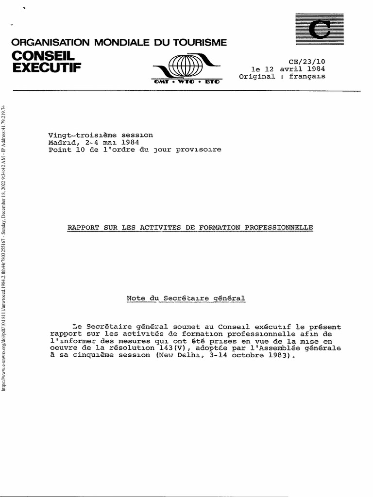 UNWTO ECD 1984 Report Summary | PDF