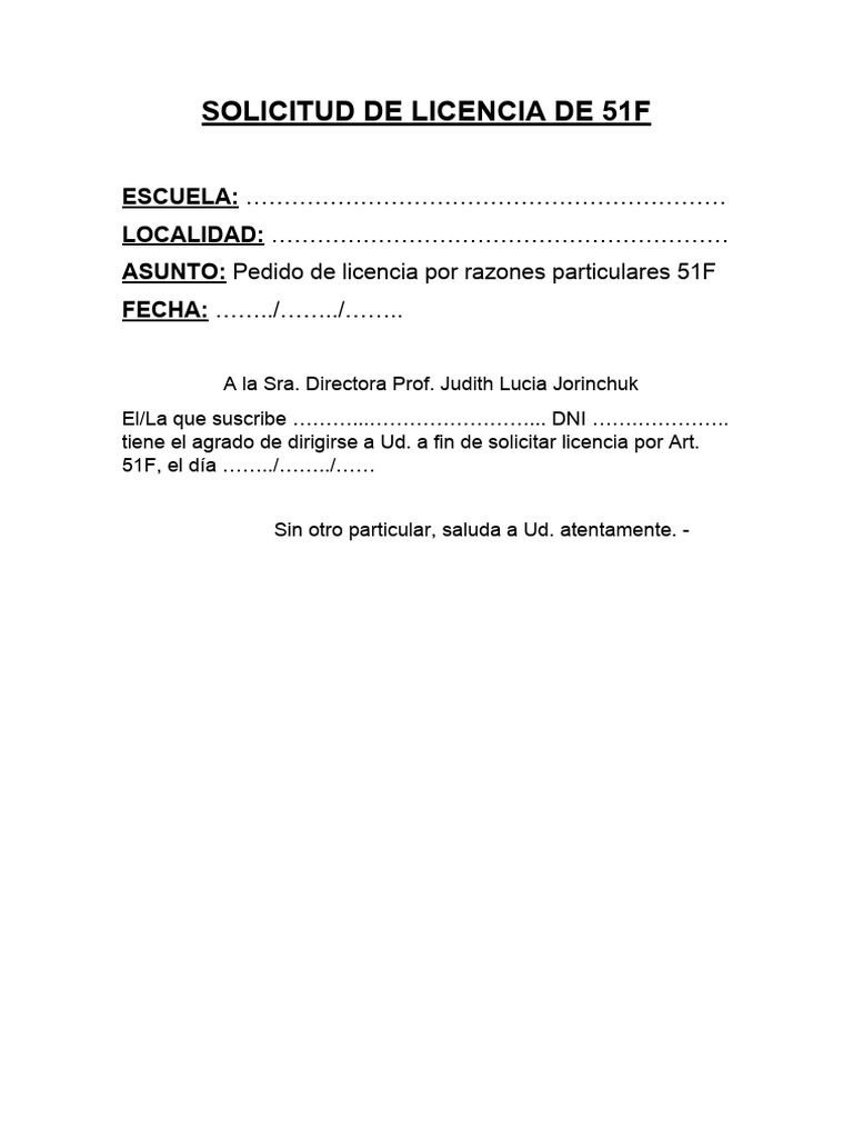 Solicitud de Licencia Art. 51F | PDF