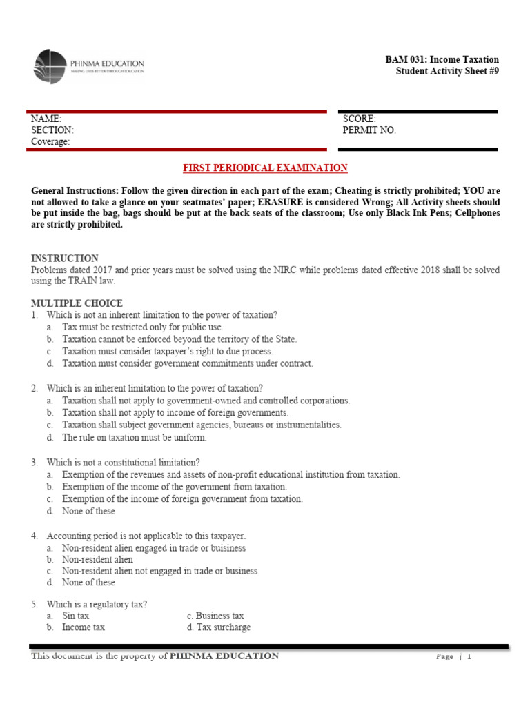 BAM 031 Day 9 SAS 1st Periodical Exam PDF | PDF | Taxes | Income Tax