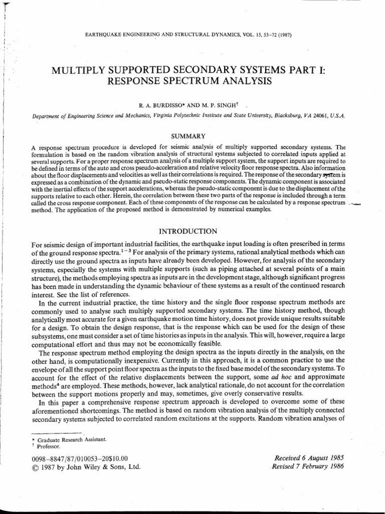 Burdisso singh - 1987 multiply supported secondary systems | PDF