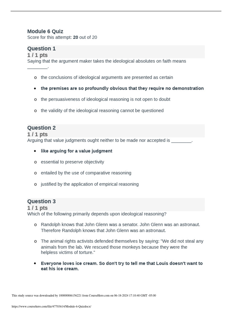Module 6 Quiz - Docx-2 | PDF | Argument | Reason Module 6 Quiz - Docx-2 | PDF | Argument | Reason