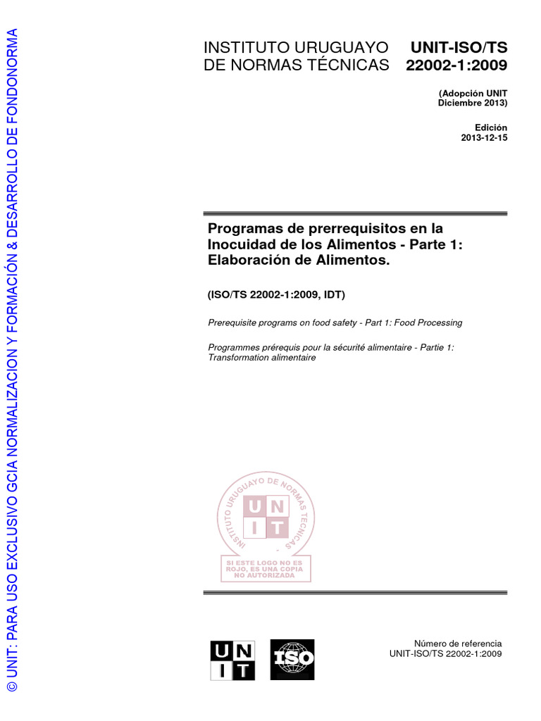 Unit-Iso TS 22002-1 2009 | Descargar gratis PDF | Seguridad alimenticia | Organización ...