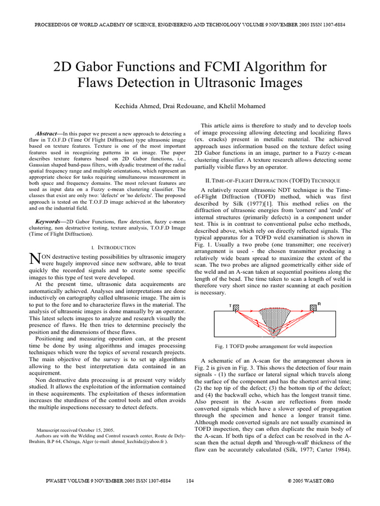 Flaw Detection in TOFD Images Using Gabor Functions | PDF | Ultrasound ...