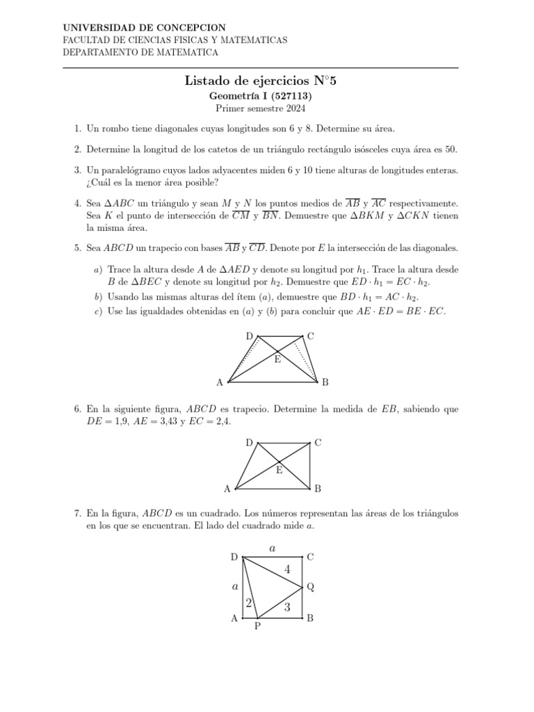 Listado+5+ +Geometr%C3%ADa+I+2024 | Descargar gratis PDF | Triángulo | Geometría Elemental