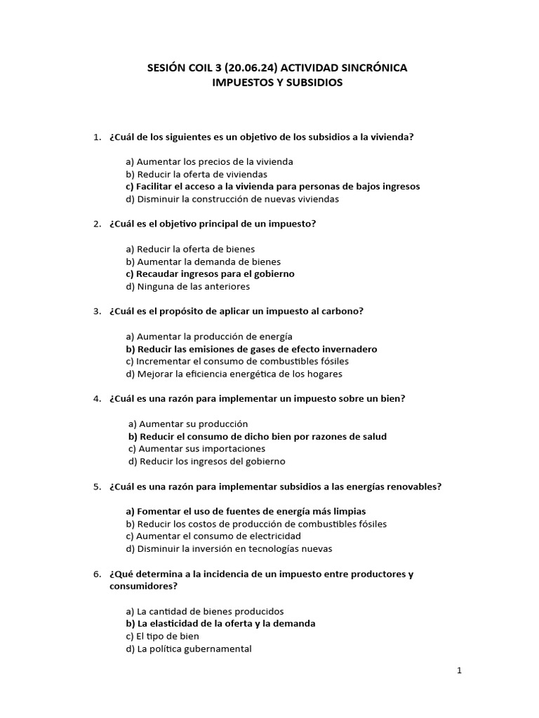 Impuestos y Subsidios: Conceptos Clave | PDF | Oferta (economía ...