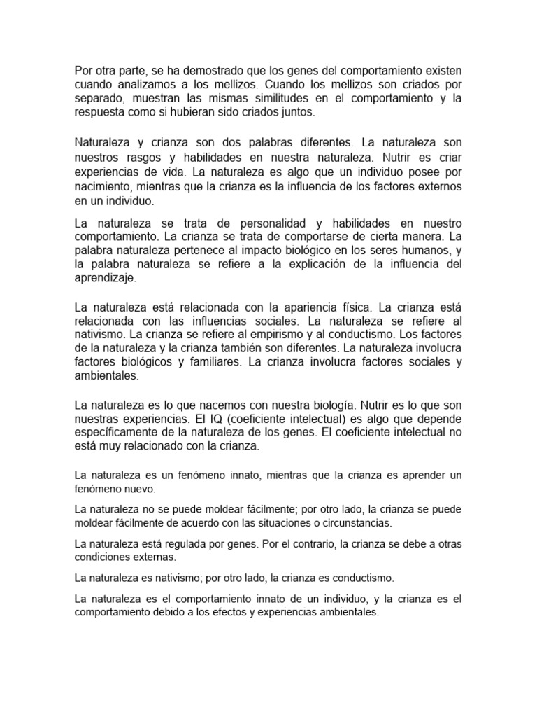 Debate Naturaleza VS Crianza | PDF | Naturaleza versus crianza ...