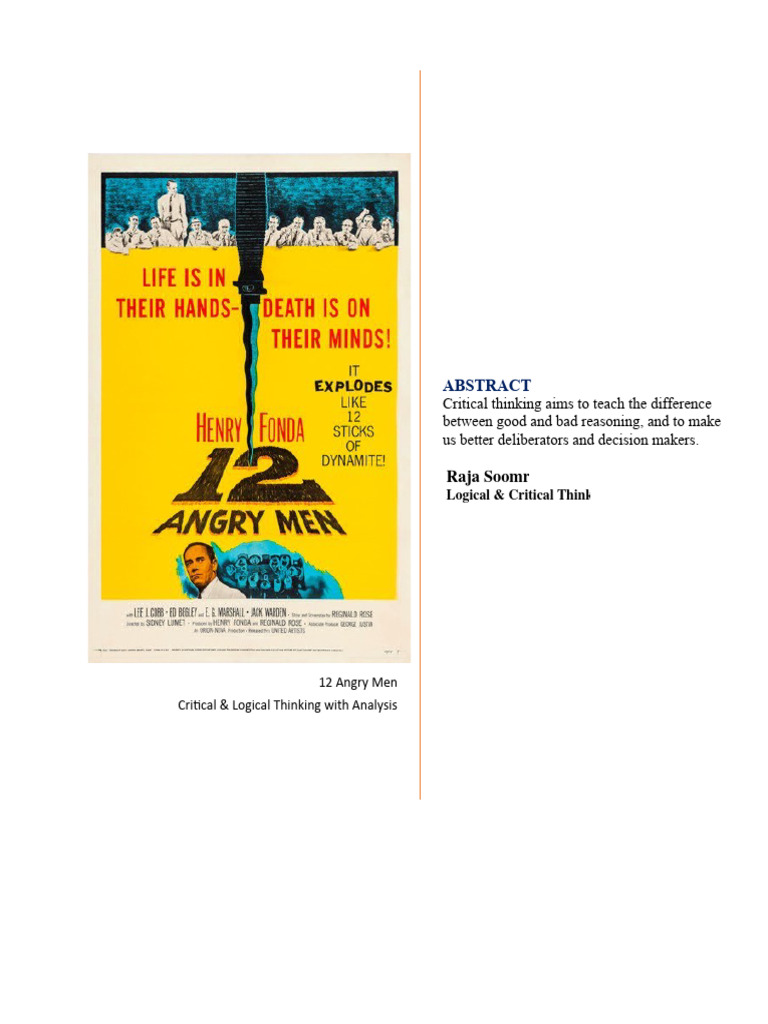 Critical Thinking in 12 Angry Men | PDF | Witness | Argument