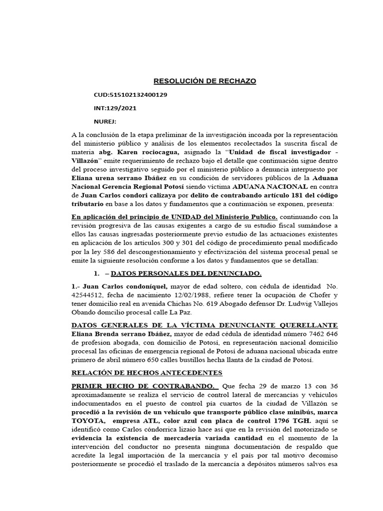 Resolucion de Rechazo Final | PDF | Fiscal | Justicia
