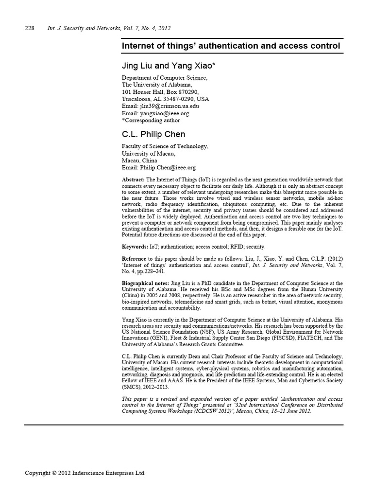Internet of Things' Authentication and Access Control | PDF | Internet ...