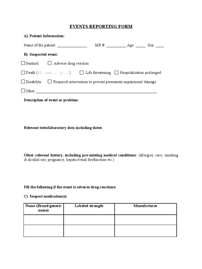 Adverse Event Reporting Form Template | PDF | Science & Mathematics