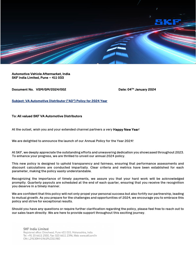 SKF - VA AD Distributor Policy 2024 Communication | PDF | Value Added ...