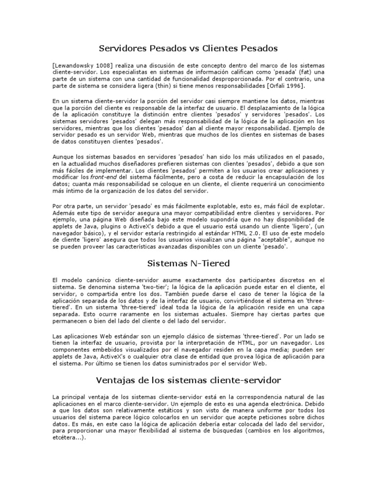 Servidores vs Clientes Pesados: Comparativa | PDF | Modelo cliente ...
