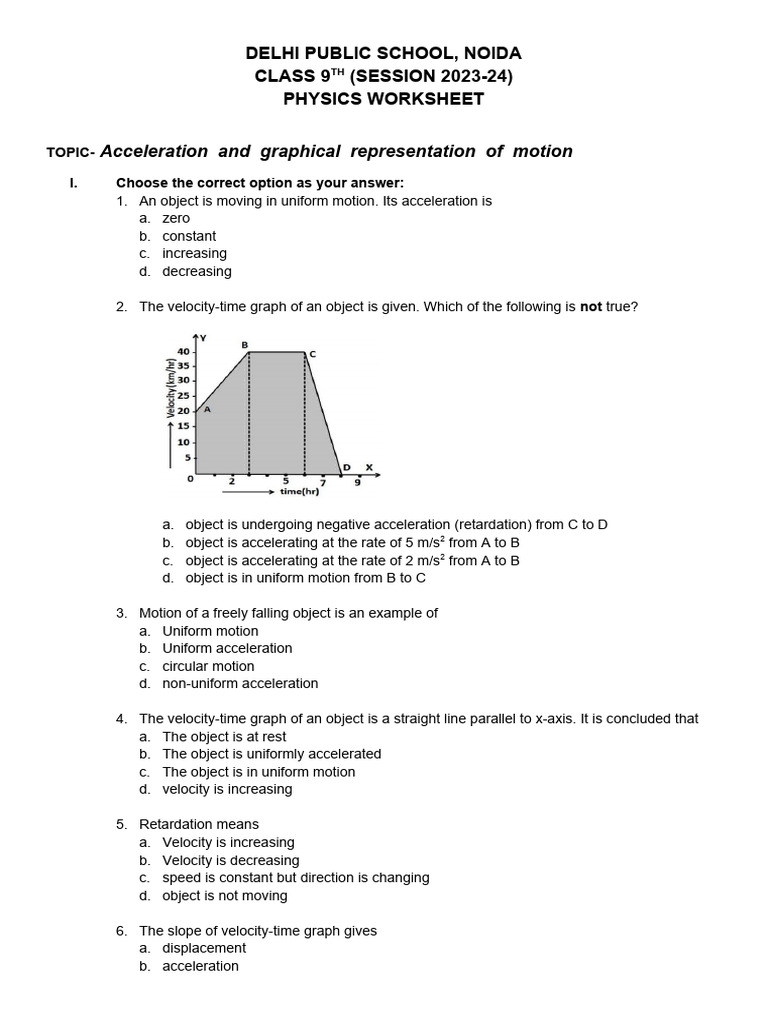 9th Worksheet Acceleration + Graphs | PDF | Acceleration | Velocity