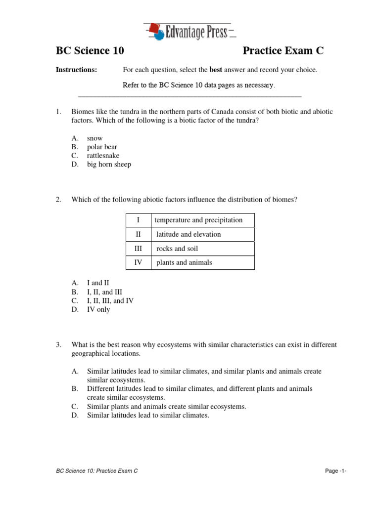 BC Science 10 Practice Exam C | PDF | Plate Tectonics | Ecosystem