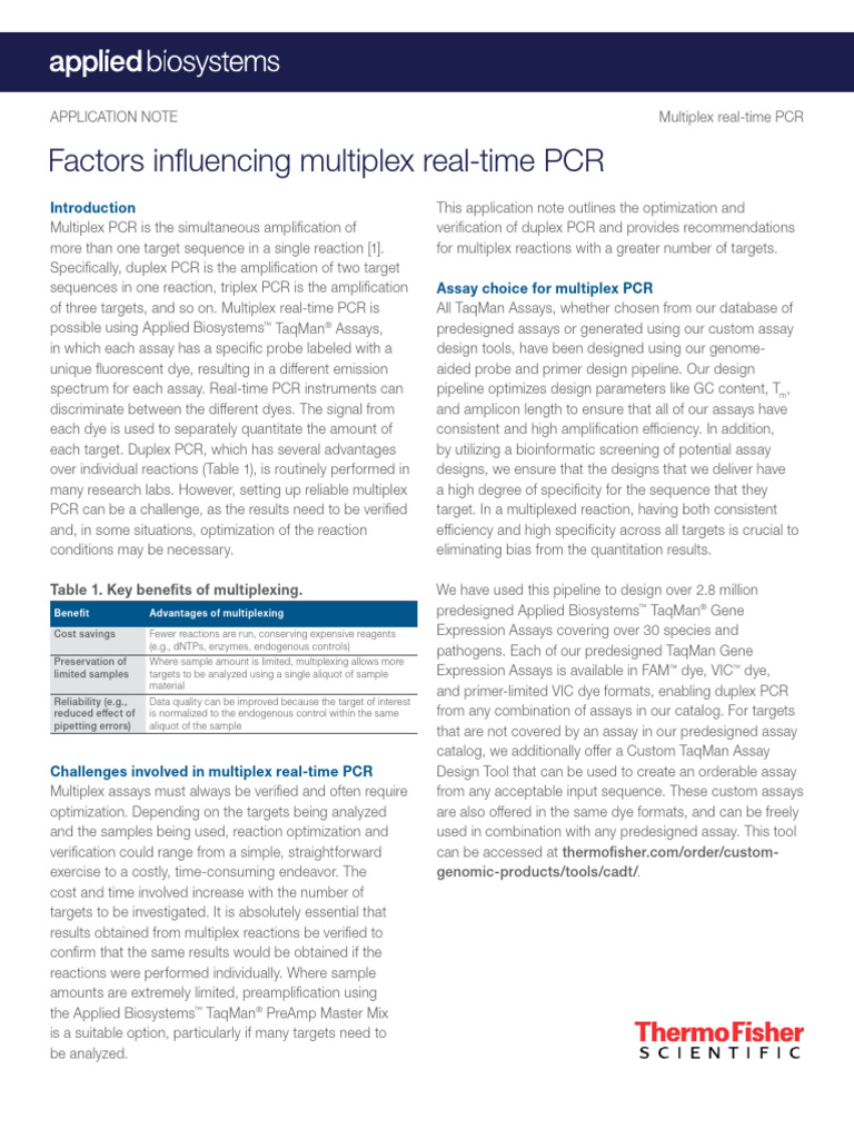 (New) Factors influencing multiplex real-time PCR Thermofisher | PDF | Polymerase Chain Reaction ...