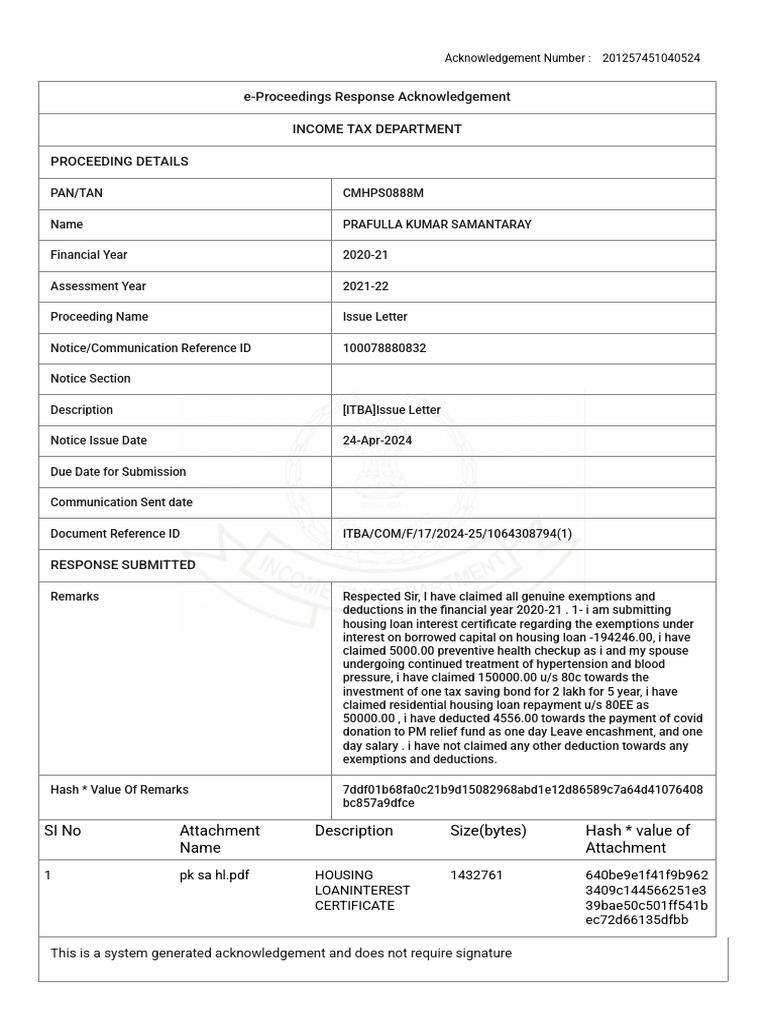 Income Tax Acknowledgement for 2021 | PDF | Loans | Taxes