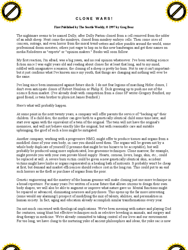 Bear, Greg - Clone Wars | PDF | Cloning | Science Fiction