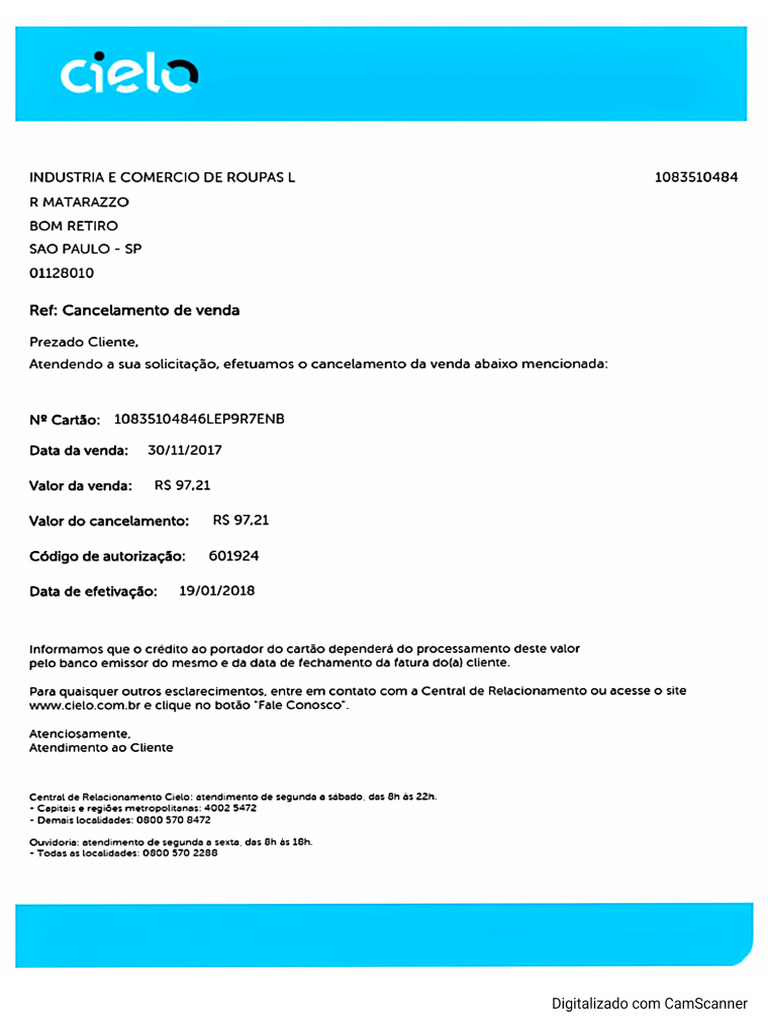 Carta de Cancelamento Cielo | PDF
