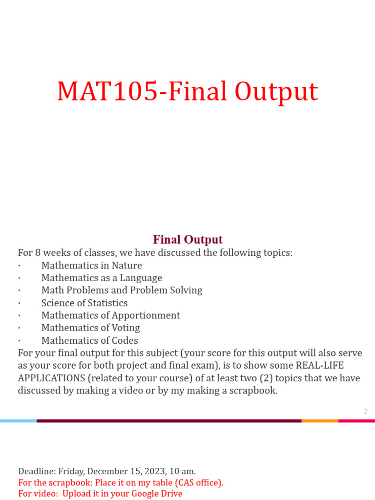 MAT105 Final Output | PDF | Mathematics | Science