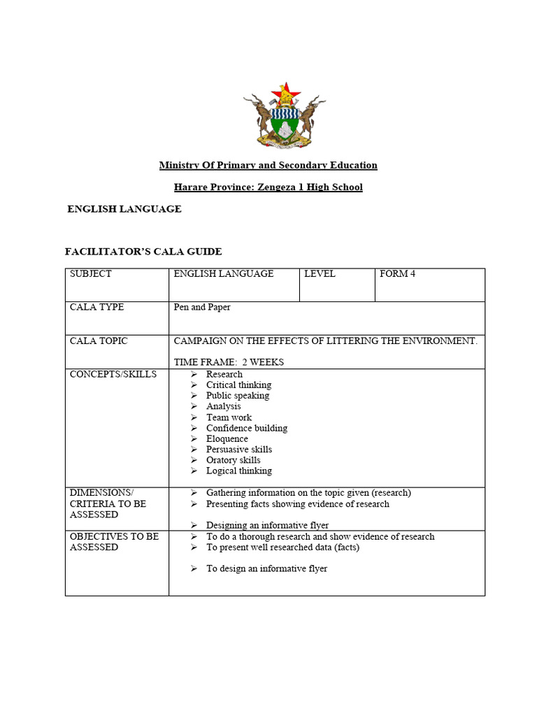 Zengeza 1 High Form 3 English CALA 3 | PDF | Critical Thinking | Human Communication