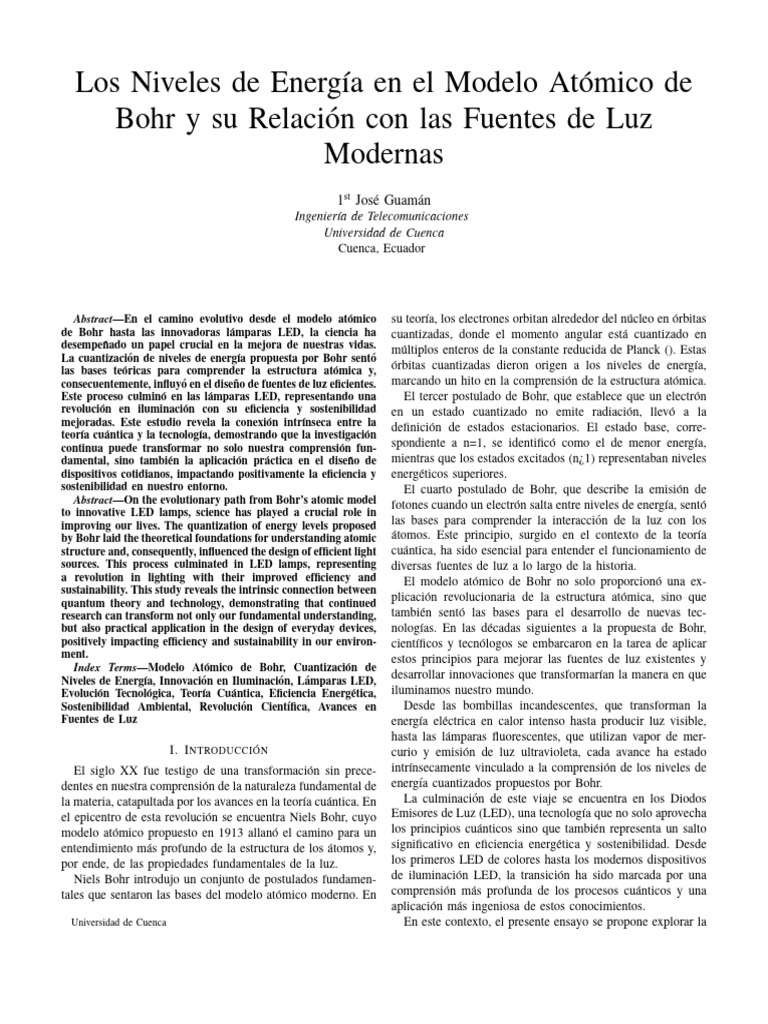 Los Niveles de Energía en El Modelo Atómico de Bohr y Su Relación Con ...