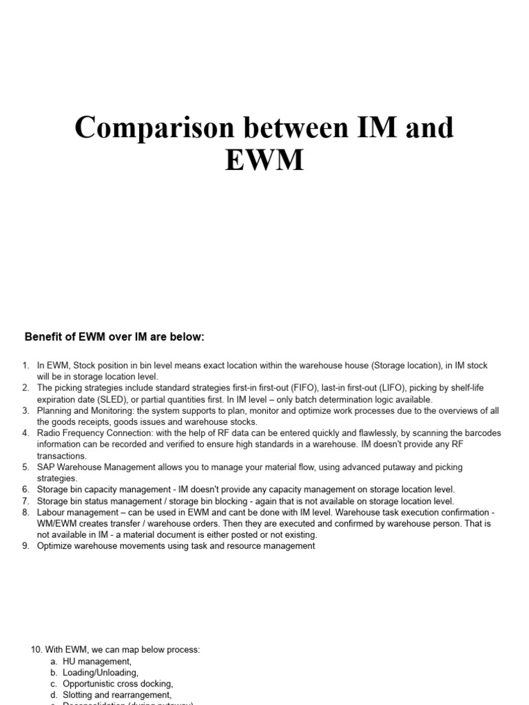 SAP EWM vs IM: Warehouse Solutions | PDF | Warehouse | Computing