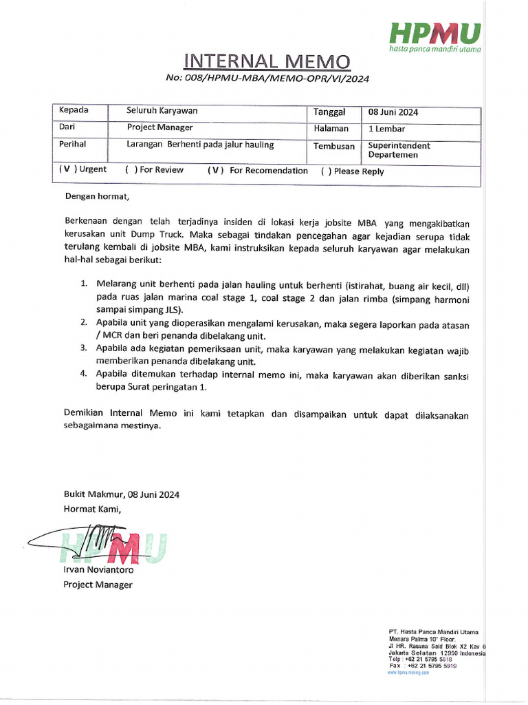 IM-HPMU MBA Larangan Berhenti Pada Jalur Hauling | PDF