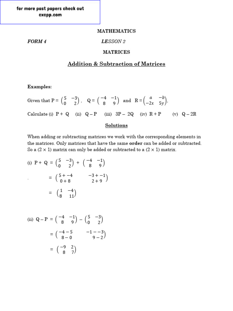 Addition and Subtraction of Matrices-415d2 | PDF | Matrix (Mathematics ...